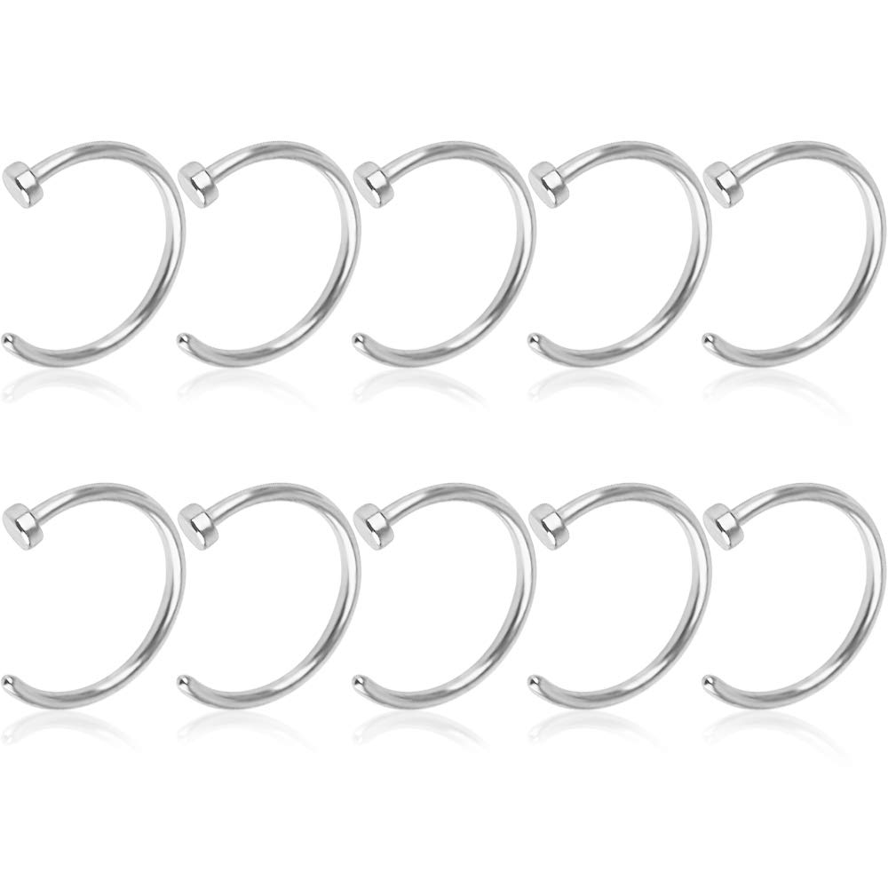 EVEHAP Face Nose Rings Hoop 20g 8mm Nose Piercing Hoop Stainless Steel Body Jewelry (10Pcs Silver)