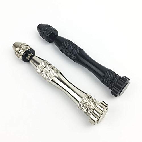 KINGFOREST Pin Vise Hand Drill for Resin Casting Molds, Steel Hand Drill with 20 PCS Drill Bits (0.8-3 mm), for Wood, Manual Work DIY, Jewelry, Assembling, Model Making（Silver）