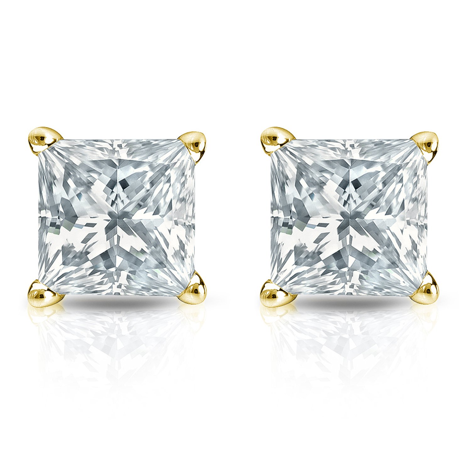 Diamond Wish 1/3 Carat Princess Cut Diamond Stud Earrings in 14k Yellow Gold (I2-I3, cttw) 4-Prong Basket Screw Back