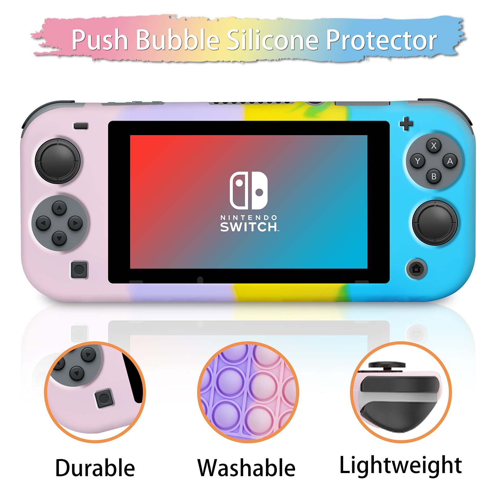 for Switch Lite Case Fidget Pop Bubble Case Colourful Soft Silicone Protective Cover Anti-Scratch Compatible with Nintendo Switch Lite 5.5 Inch-Blue Purple Yellow Pink