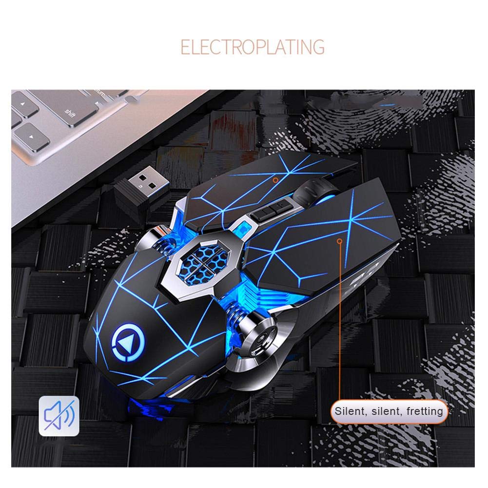 Eachbid Gaming Mouse 2.4GHz Rechargeable Silent Mouse 7 Buttons 800/1200/1600DPI, 7 Color Breathing Lights LED Optical Mouse for PC Laptop Black