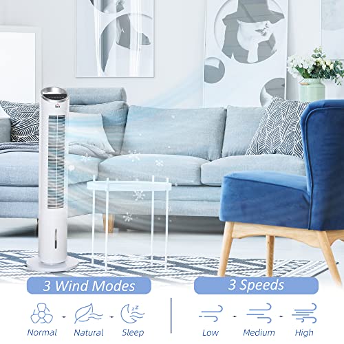 HOMCOM 40" Evaporative Air Cooler for Home Office, 3-In-1 Ice Cooling Fan with Humidifier, Oscillating, 3 Modes, 3 Speeds, 8H Timer, Remote, LED Display, White
