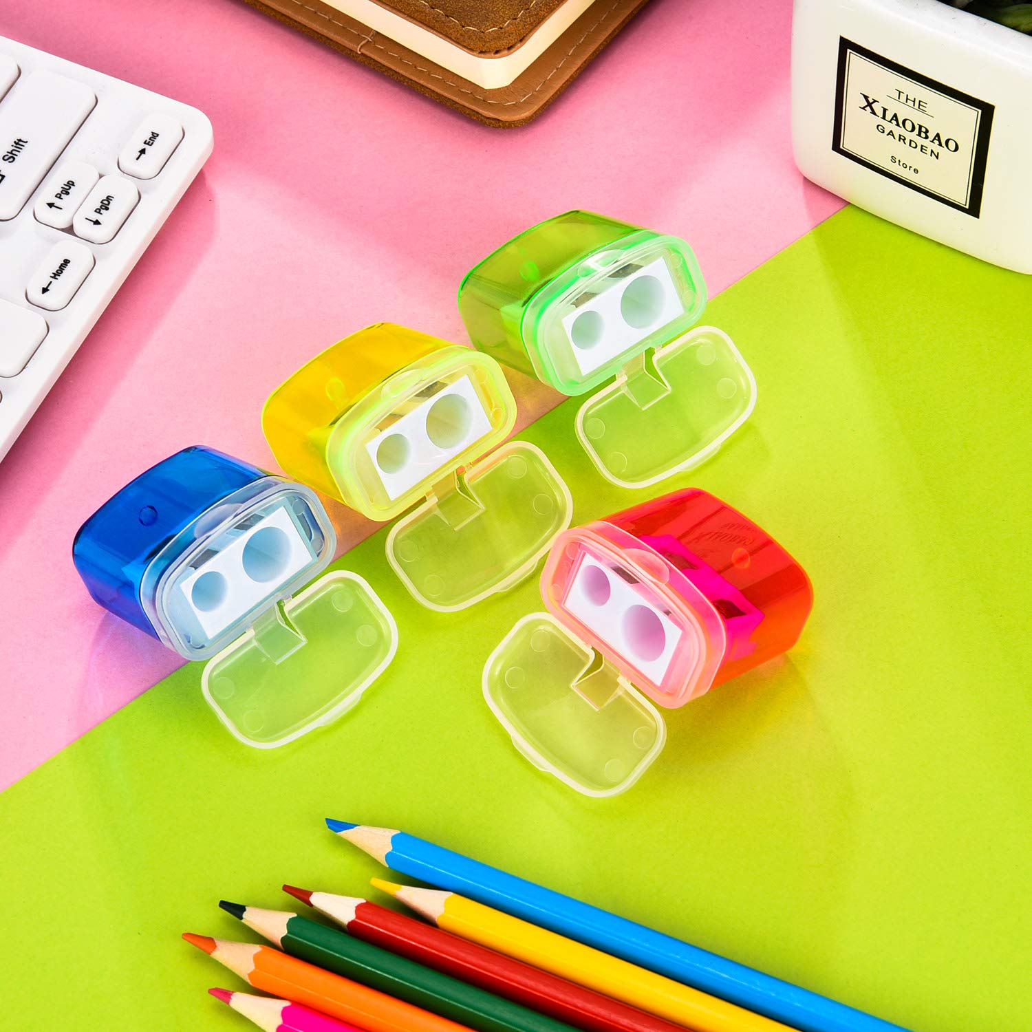 Dual Hole Pencil Sharpener Manual Pencil Sharpeners with Lid for School Home Office Using?12 Pieces?