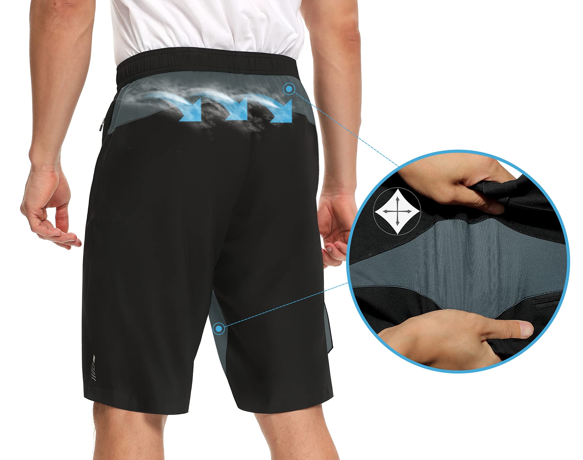 Freetrack Men's Mountain Bike Shorts 3D Padded MTB with Removable Lightweight Cycling Shorts Bicycle Riding Loose-fit Short Black