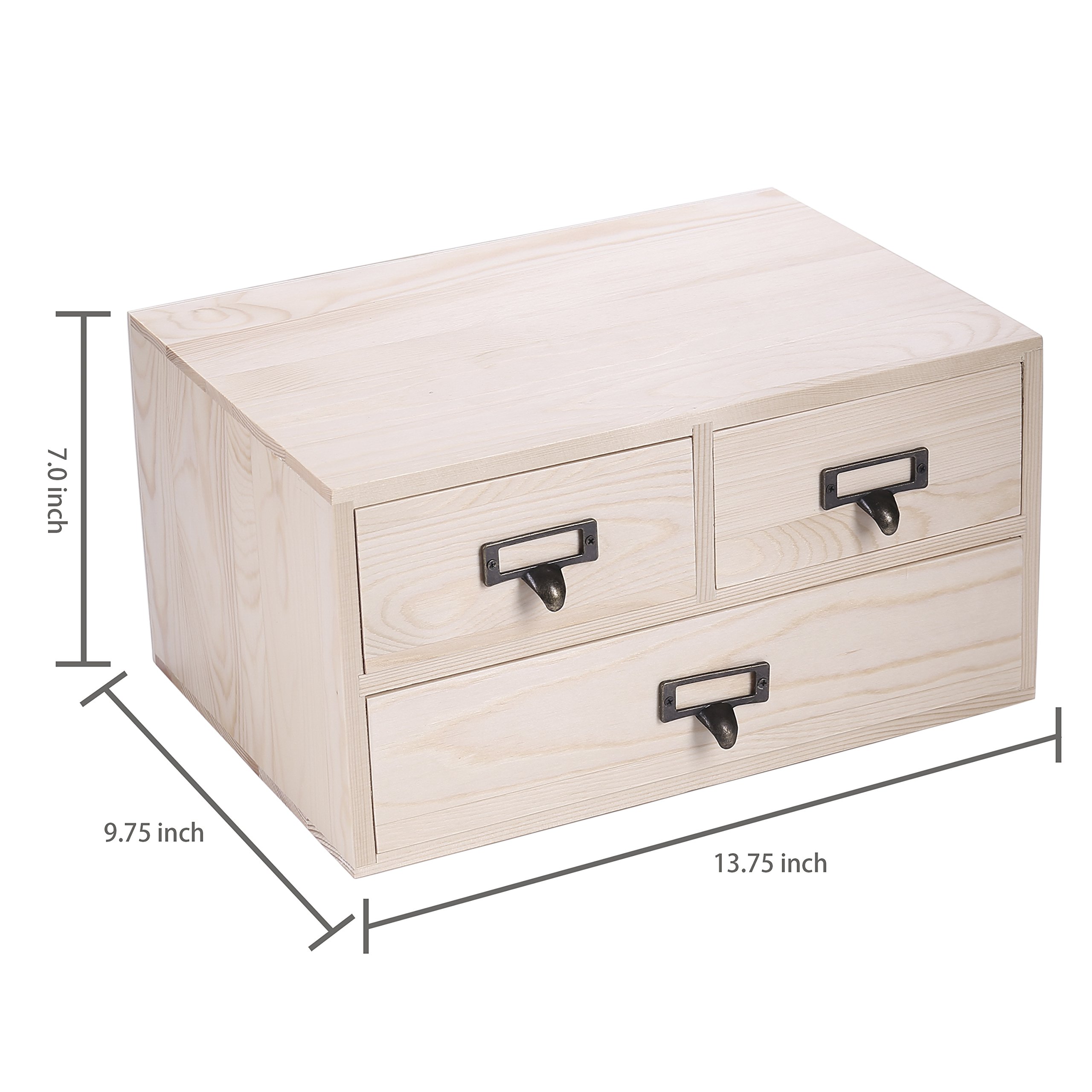 MyGift Natural Beige Wood Desktop Storage Cabinet with 3 Drawers, Small Wooden Box Organizer for Office Supplies, Sewing Kits and Accessories