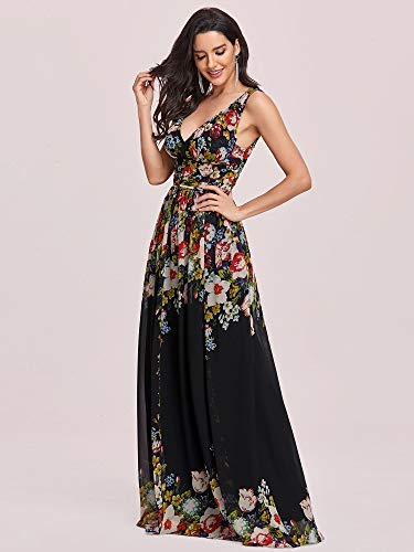 Ever-Pretty Womens Empire Waist Sleeveless V Neck Maxi Bridesmaid Dress Black Printed US16
