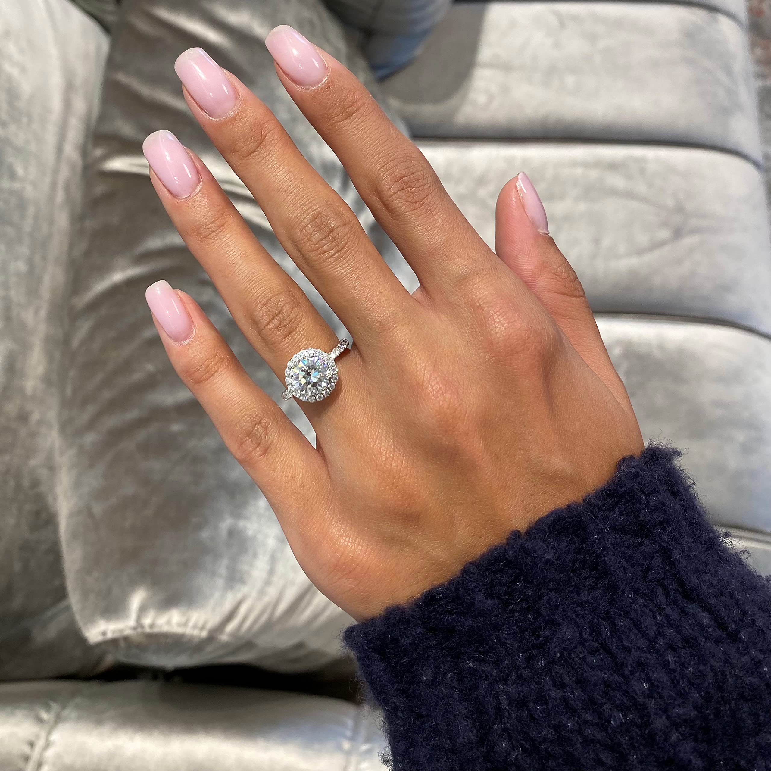 GLAM AND GEMS 1/2 Carat Lab Grown Diamond and 2 Carat Moissanite Engagement Ring for Women in 14k White Gold (D-E, VS, cttw) Wedding Ring