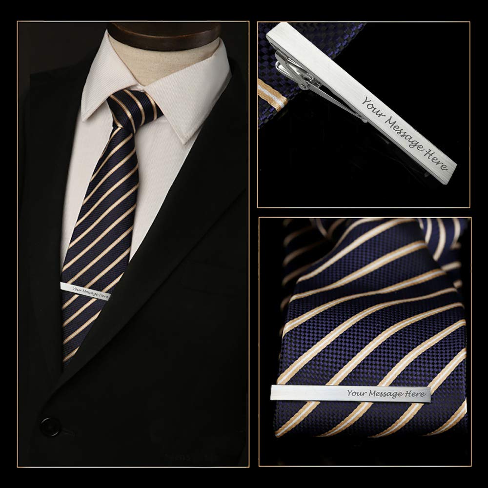 EDSG Personalized Tie Clips Pin for Men Engraved Exquisite Stainless Steel Personalized Gift for Best Man Usher Dad Boyfriend Wedding Husband Birthday Engagement Christmas (Silver)