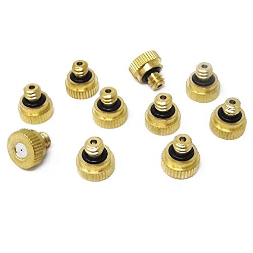 Honbay 10PCS Brass Misting Nozzle, Low Pressure Atomizing Mist Nozzle, 10/24 UNC 0.4 mm Orifice Replacement Heads for Greenhouse Landscaping and Outdoor Cooling System