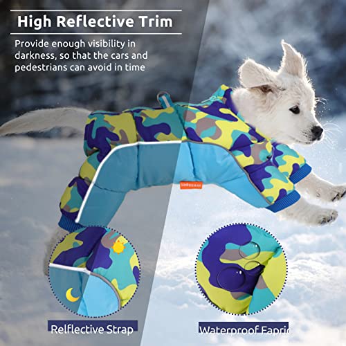 SUNFURA Winter Dog Coats, Warm Dog Down Jacket with 4 Legs, Reflective Windproof Puppy Turtleneck Snowsuit for Cold Weather, Lightweight Padded Puffer Dog Vest Apparel for Small Medium Dog