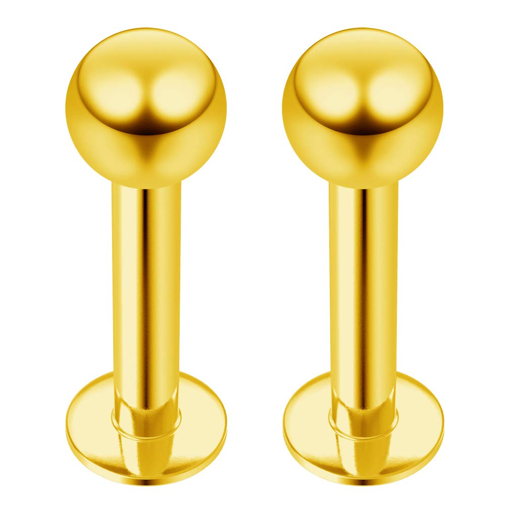 Evonix 2pc 16g Labret Studs Lip Ring Monroe Tragus Snake Spider Bites Forward Helix Cartilage Dahlia Conch Surgical Steel 4mm Ball Black - 6mm