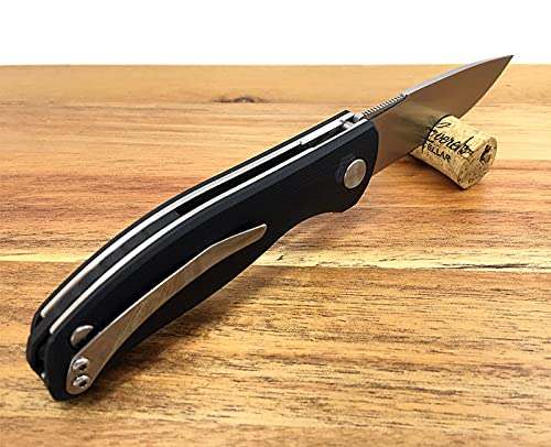 IVTT Survival Outdoor Folding Knife, EDC Multi Tool, Stainless Steel Blade with Satin Polished, G10 Handle, Bearing System, Good for Paring, Camping, Hiking, Cycling(Black)