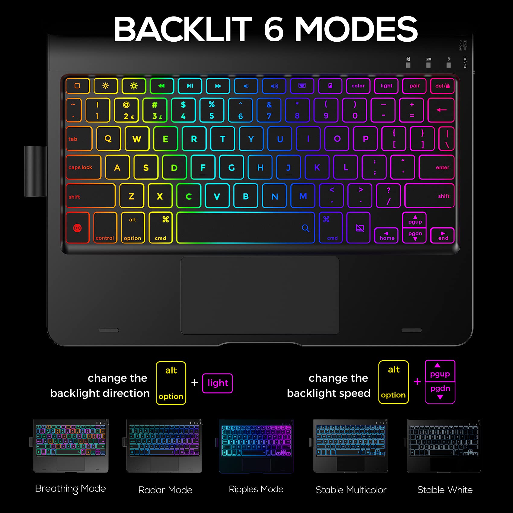 typecase Touch Ultra Case with Keyboard for iPad 9th Generation (10.2", 2021)- Trackpad, RGB Backlight, 360° Rotatable, Thin & Light for 8th Gen (2020), 7th Gen (2019), Air 3, Pro 10.5 (Black)