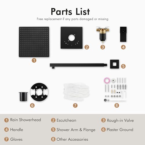 KES Matte Black Shower Faucet Set Shower With Valve, Rain Shower Head Shower Faucets Sets Complete Pressure Balance Shower System, XB6210-BK