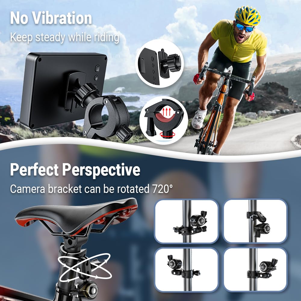 FEISIKE Handlebar Bike Mirror, Bicycle Rear View camera with 4.3'' HD Night Vision Function, 145° Wide Angle View, Adjustable Rotatable Bracket, Compatible with Bicycle, Mountain, Road Bike