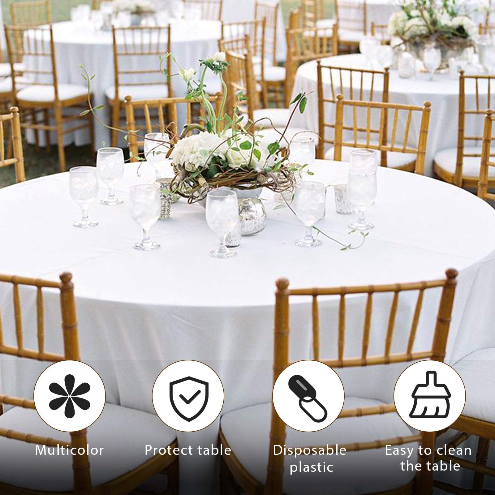 Fixwal Round Plastic Tablecloth Disposable, 12 Pack 84 Inch White Round Tablecloth, Table Cloth for Parties Picnic Birthday Wedding Banquet