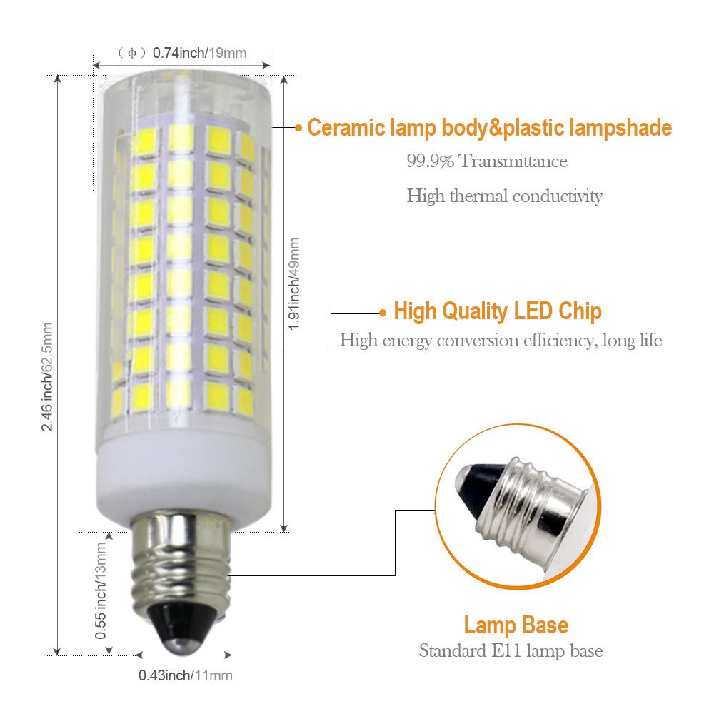 E11 LED Bulb,Dimmable, 100W Halogen Bulbs Equivalent, JD E11 Mini Candelabra Base, AC110V120V 130V, 6000K Daylight White for Chandeliers Ceiling Fan Light, Pack of 4
