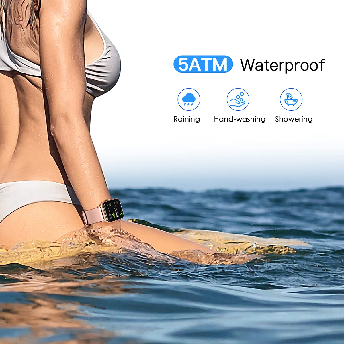 Dirrelo Smart Watches for Men Women, Smart Watch for Android Phones iPhone Compatible, 1.55 inch 5ATM Waterproof Fitness Watch Step Tracker/Sleep Tracker, Black