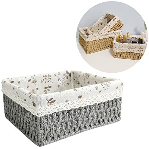KLKCMS Multipurpose Rattan Storage Basket Decorative Baskets for Living Room Tabletop Bedroom, Medium Grey A
