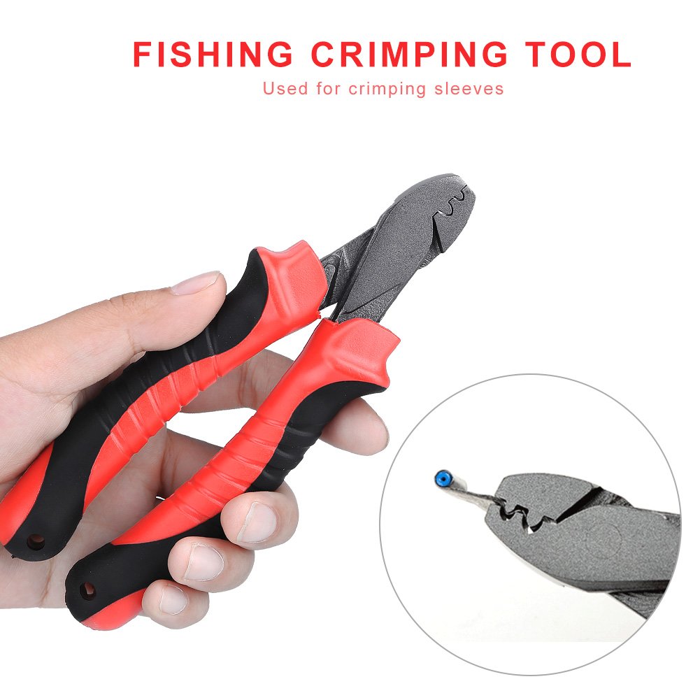 EVTSCAN Multi-Functional Fishing Crimping Pliers Heavy Duty Carbon Steel Rubber Handle Wire Rope Crimping Tool Tackle Accessory