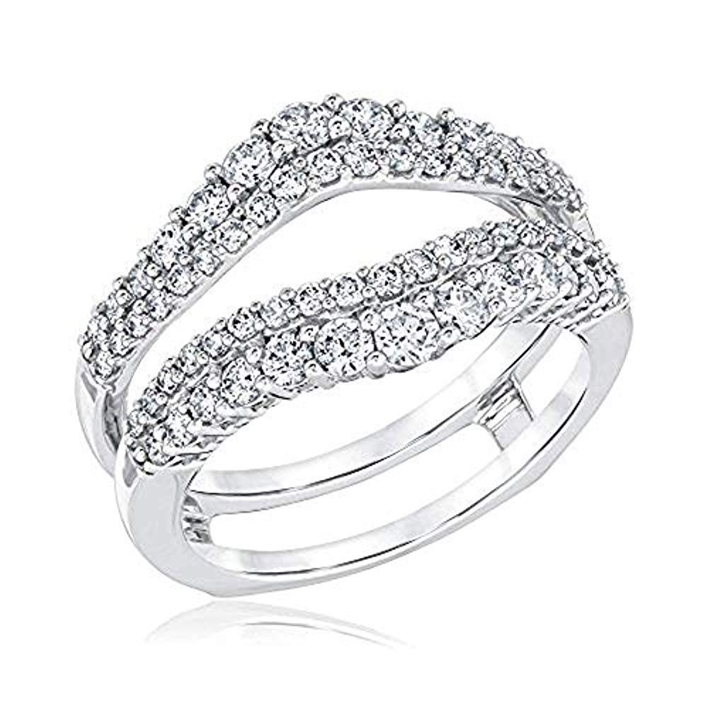 Double Solitaire Enhancer Ring Round 1.00ct Simulated CZ Diamonds Ring Guard Wrap Jacket 14k White Gold Plated for Womens