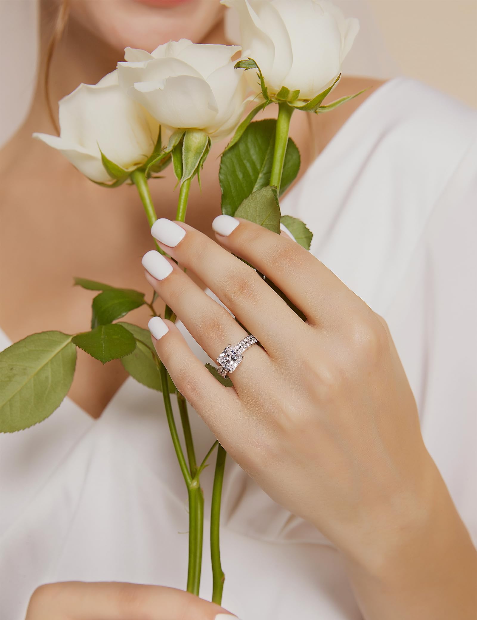 EAMTI 2CT 925 Sterling Silver Bridal Ring Sets Princess Cut CZ Engagement Rings promise rings for her wedding bands for Women Size 6