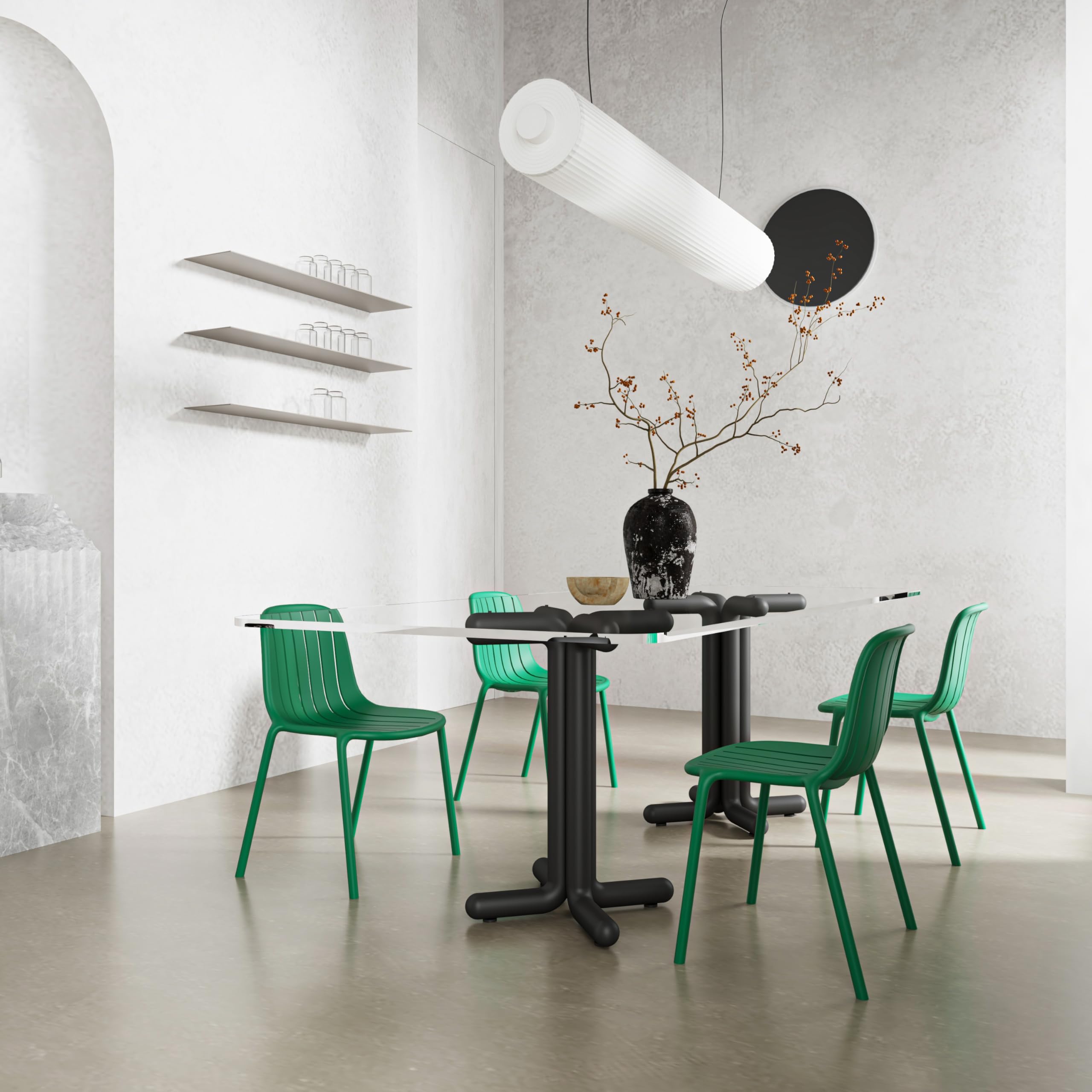 LESHI Patio Dining Chairs Plastic Stackable Chairs with Breathable Design Modern Simple Art Style for Dining Room Balcony Restaurant Kitchen Table Patio Indoor-Outdoor (Dark Green, 2 Pack-Armless)