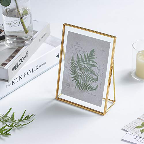 NCYP Glass Table Signs for Wedding - Small 5x7 Inches Place Card Holder - Gold Glass Photo Frame - Rectangle Display Brass Frame for Pressed Dried Flowers, Centerpiece (Glass Frame Only)