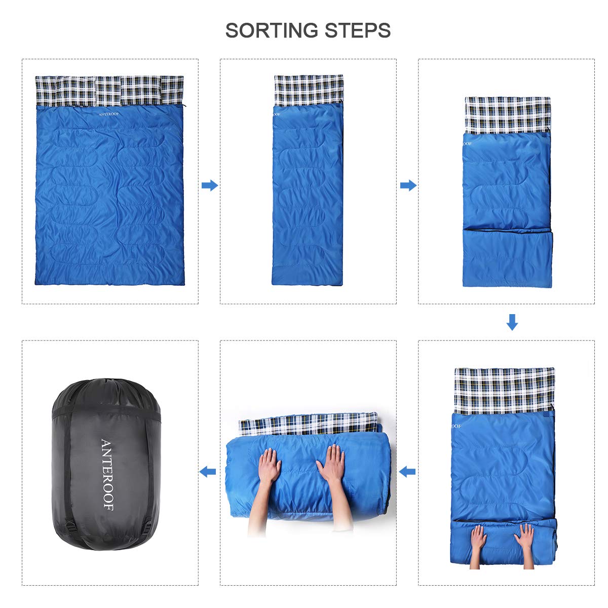 Double-Wide Cotton Flannel Lined Sleeping Bags, 3 Season Rectangular Semi-Rectangular Sleeping Bags Lightweight Warmth with 2 Pillows for Camping Backpacking Hiking Adults/Teens Queen Size XL