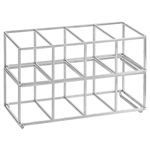 mDesign Stackable, Metal Geometric Free-Standing Water Bottle and Wine Rack Storage Organizer for Kitchen Countertops, Pantry, Fridge - Holds 8 Bottles - 2 Pack - Chrome