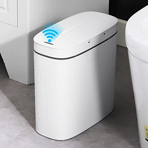 Smart Touchless Bathroom Trash Can with Lid, 3.4 Gallon Volume Automatic Motion Sensor Rubbish Can Waterproof Electric WasteBasket, Narrow Garbage Can for Kitchen/Bedroom/Bathroom/Living Room/Office