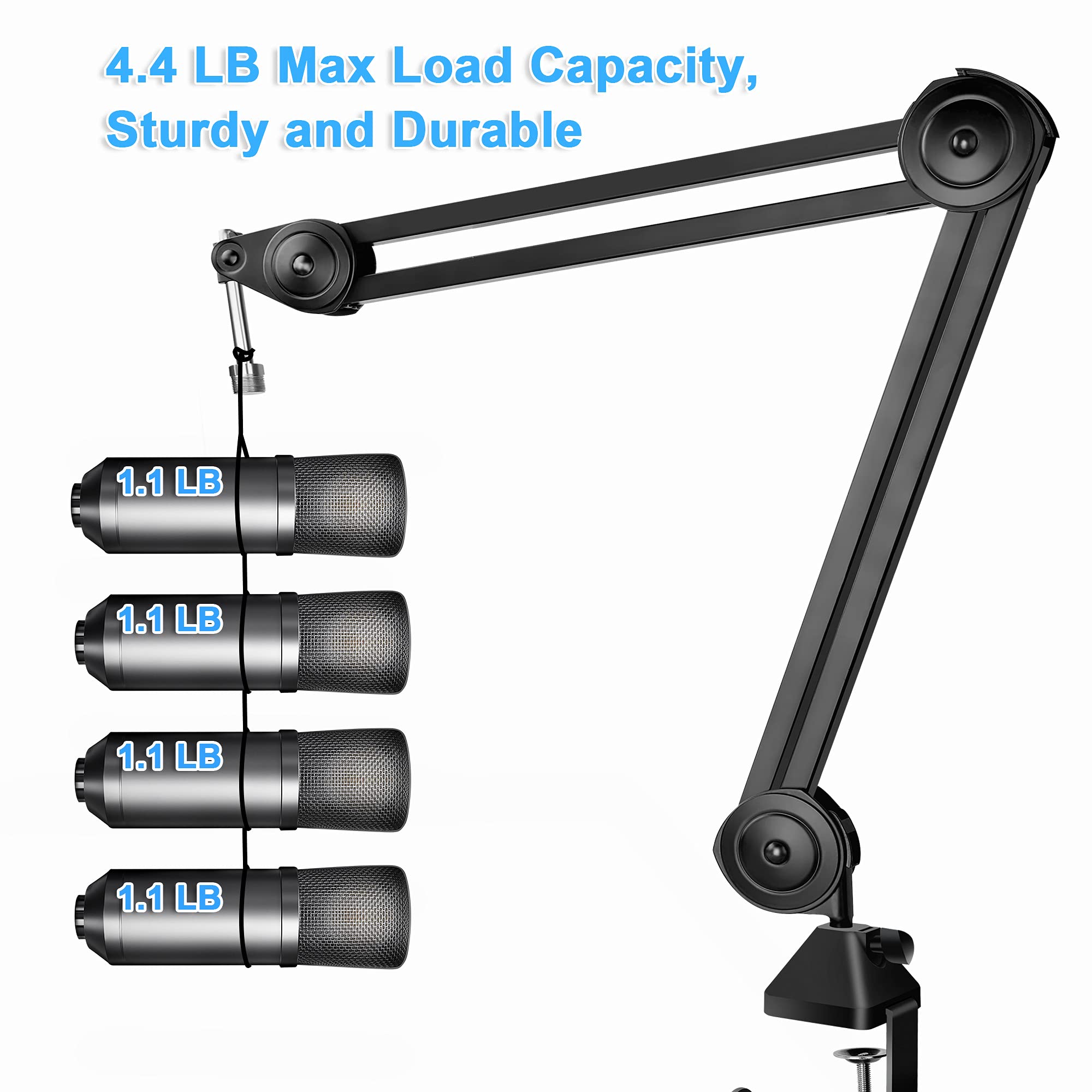eWonLife Mic Arm, Boom Arm Mic Stand Desk Mount with 5/8 Thread, Microphone Stand for Shure SM7B, Mv7, Blue Yeti, Hyperx Quadcast, Heavy Duty, With Filter, 5/8" to 3/8", to 1/4" Adapter, 8 Cable Ties
