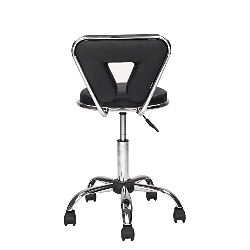 Hydraulic Rolling Swivel Salon Stool Chair Height Adjustable Nail Chair Home Spa Massage Manicure Facial Stool with Backrest and Wheels,Black