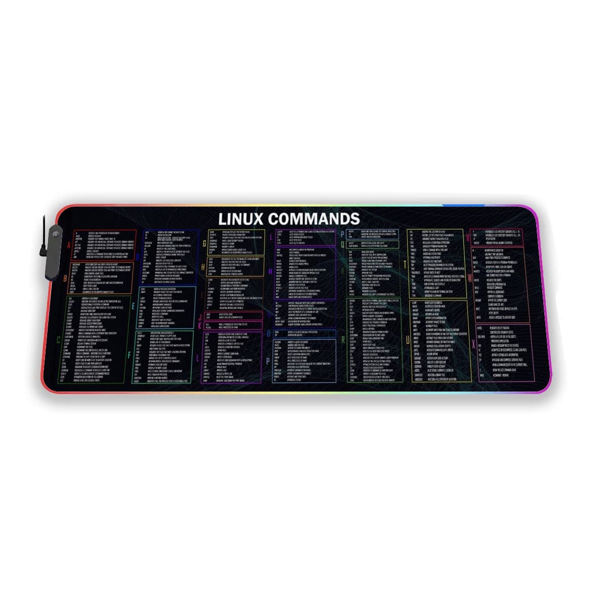 Linux Commands Long RGB Mousepad Led Linux Cheat Sheet Led Desk mat for Software Engineers Hackers and Programmers Software Mouse mat Computer mat Computer Accessories Gamer Mouse Laptop Pad Mat
