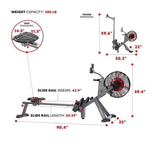 Sunny Health & Fitness Air Plus Magnetic Resistance Rowing Machine β SF-RW5940, gray