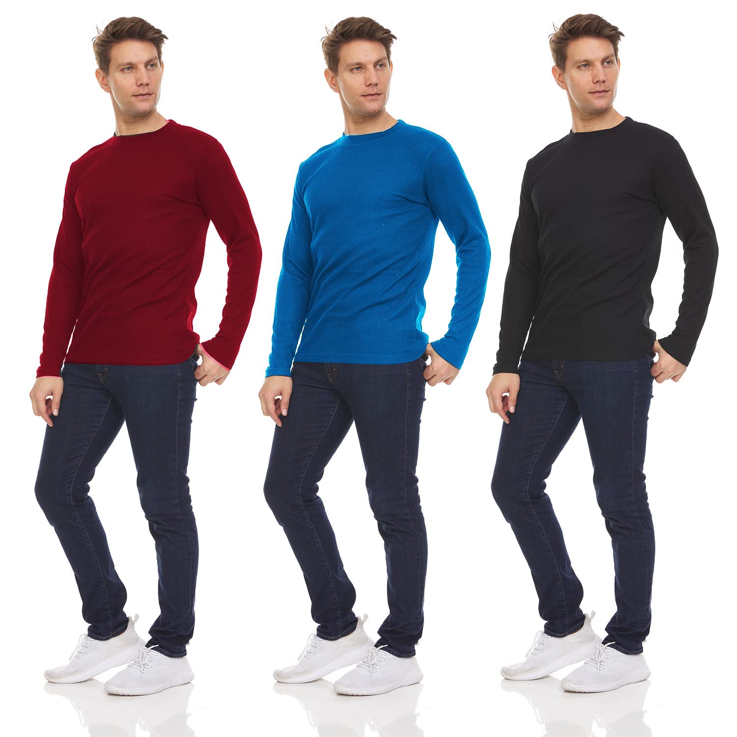 DARESAY 3 Pack: Thermal Long Sleeve Tee Shirt for Men- Henley & Crew Long Sleeve Shirts for Men β Mens long sleeve T Shirts