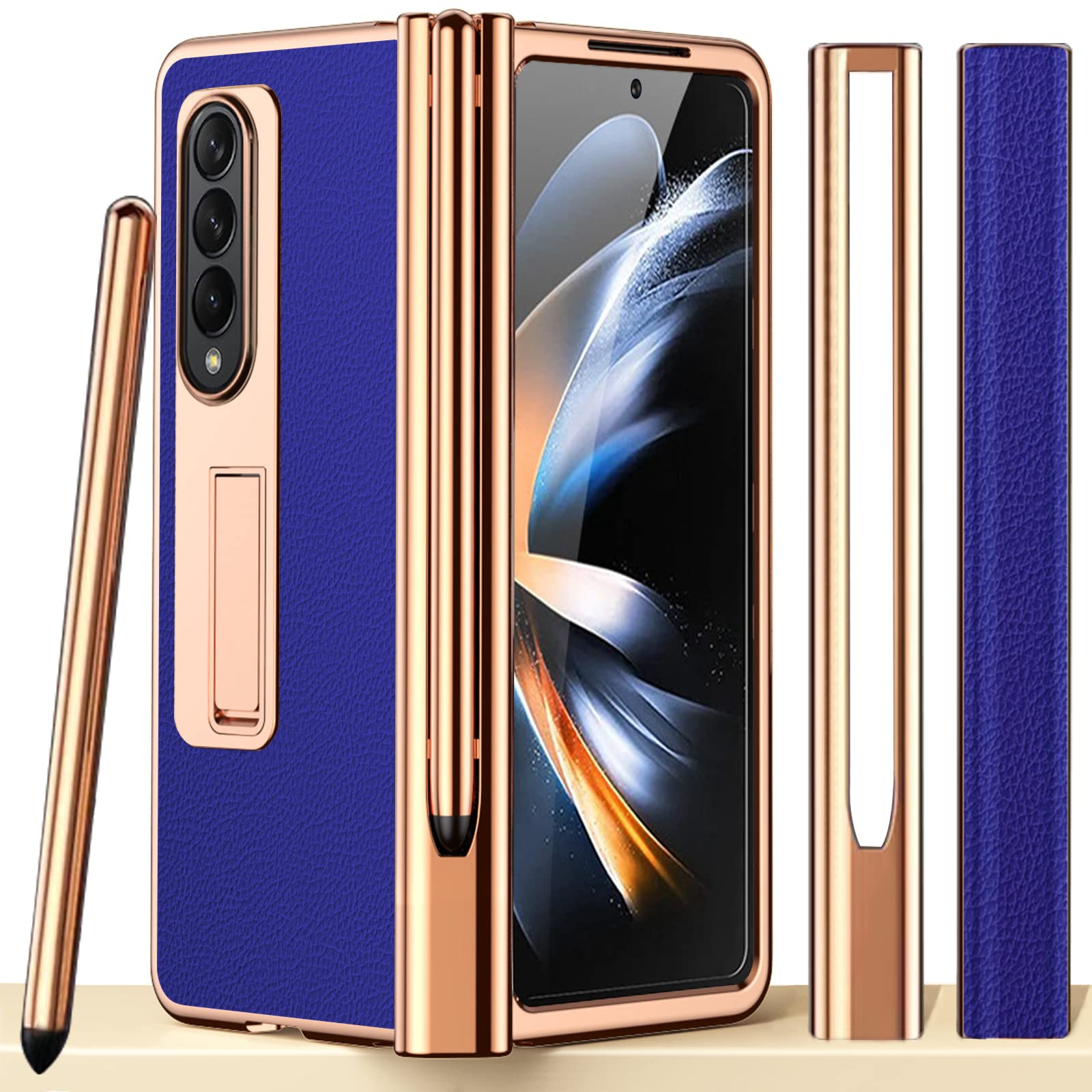 Miimall for Samsung Galaxy Z Fold 4 Case with S Pen, Z Fold 4 Case+Stylus Pen with Pen Holder+Tempered Glass Screen Protector+All-Inclusive Leather Case for Galaxy Z Fold 4 2022(Black)