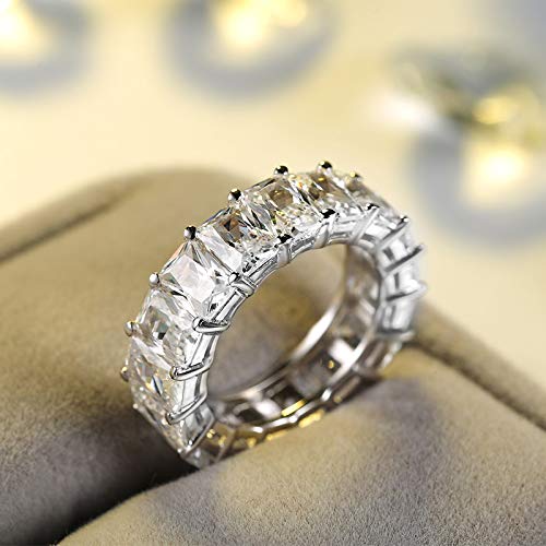 Emerald Cut Eternity Wedding Band Ring for Women by Ginger Lyne Cubic Zirconia Sterling Silver Bridal Jewelry Size 9