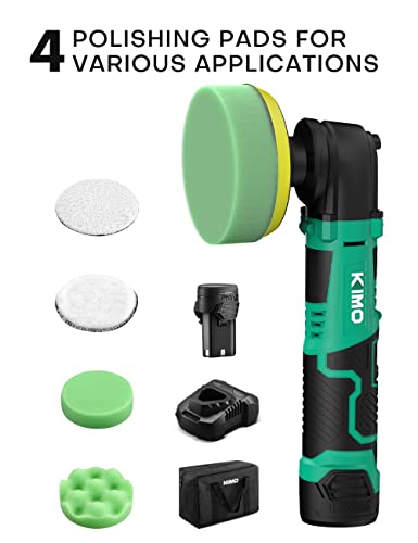 KIMO Cordless Car Buffer Polisher Kit w/1 Hour Fast Charger, 5 Variable Speeds, 4-INCH Small Buffer Polisher for Car Detailing, 6 Accessories for Car Waxing/Scratch Removing/Home Appliance Polishing