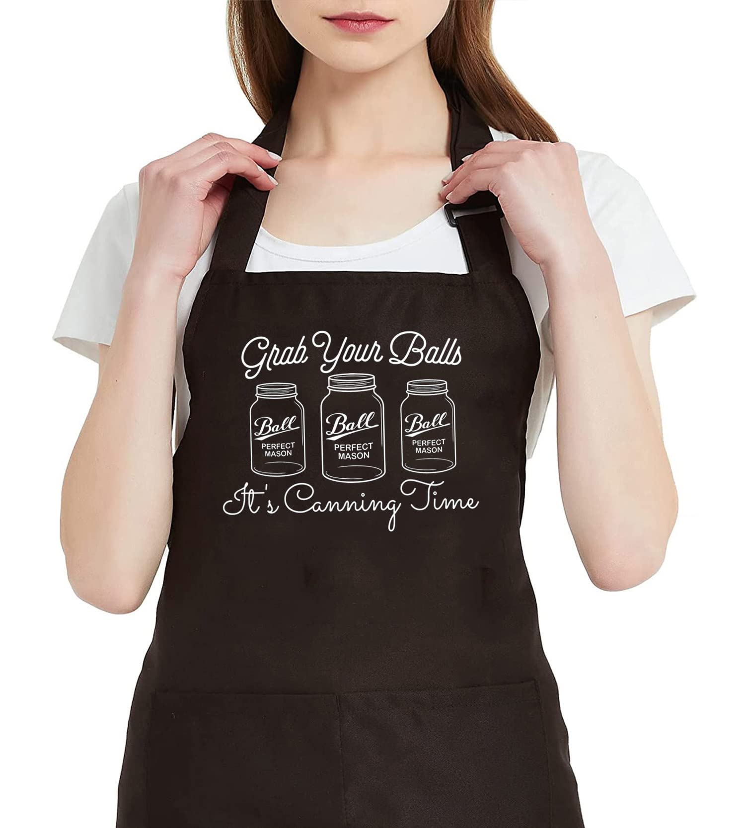 GXVUIS Grab Your Balls It's Canning Time Aprons for Women with 2 Pockets Waterproof Adjustable Bib Kitchen Cooking BBQ Apron Brown