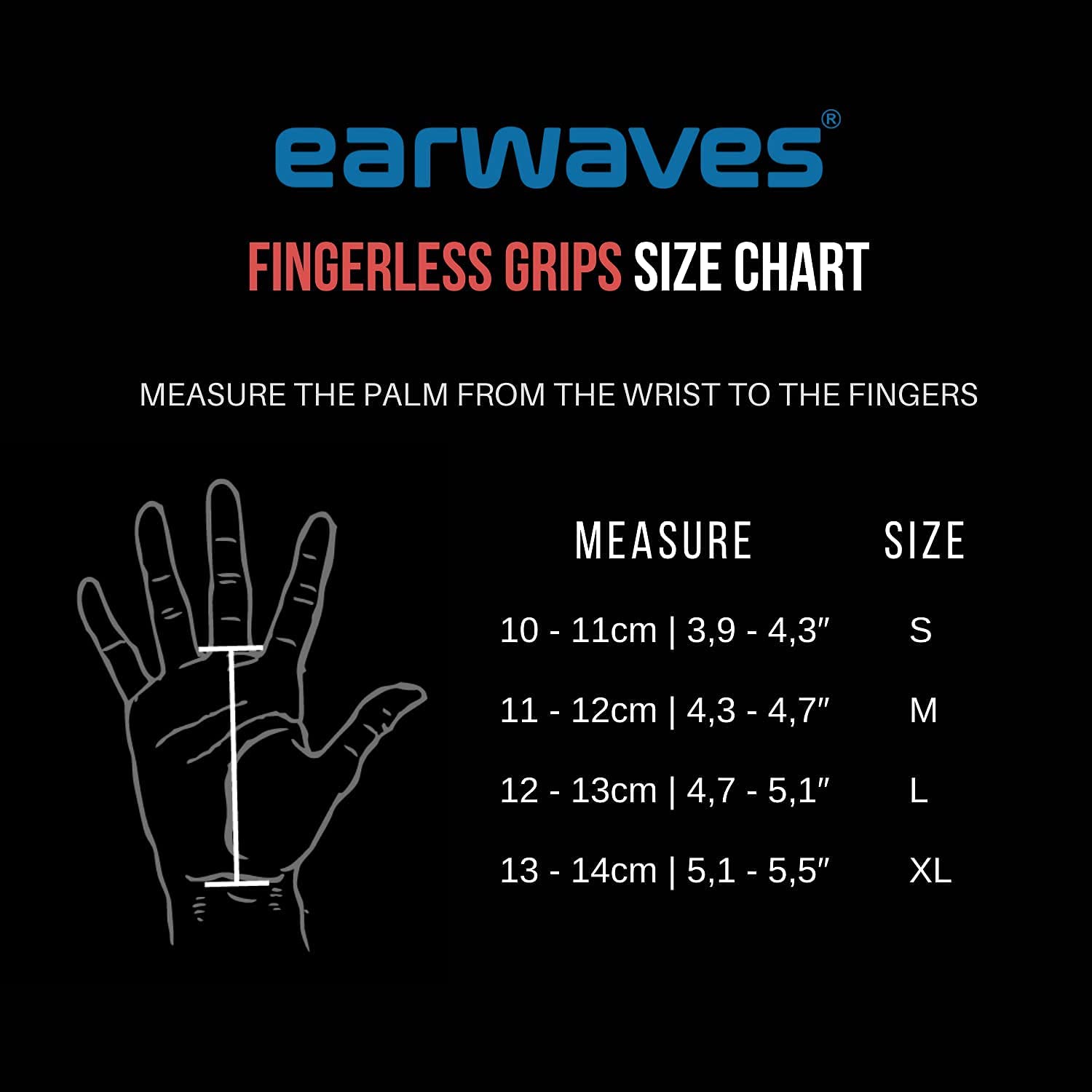 Earwaves Fingerless Hand Grips - Gymnastics Grips Without Holes for The Fingers. Hand Grips for Pull ups, Muscle ups, C2B, T2B, Rings. (M, Predator)