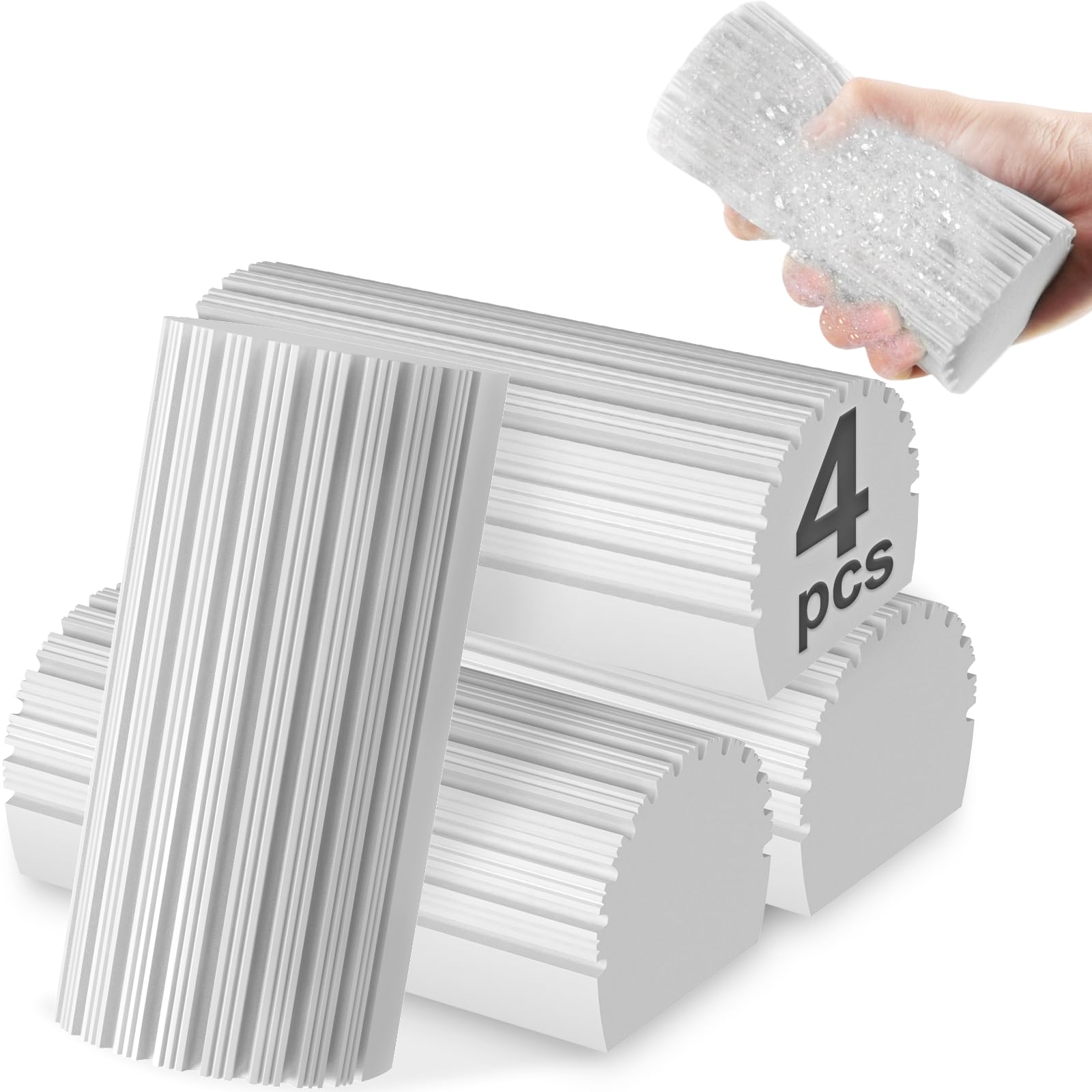 Fikoksol 4pcs Damp Dusting Sponge Duster Grey, Household Clean Sponges Duster for Cleaning Baseboards Blinds, Vents, Window Trunk, Scrub Magic Sponge Eraser Reusable Wet Sponges Cleaning Supplies Tool