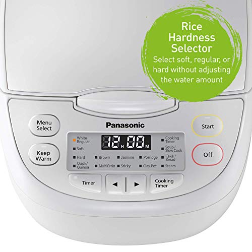 Panasonic 5 Cup (Uncooked) Rice Cooker with Pre-Programmed Cooking Options for Brown Rice, White Rice, and Porridge or Soup - 1.0 Liter - SR-CN108 (White)