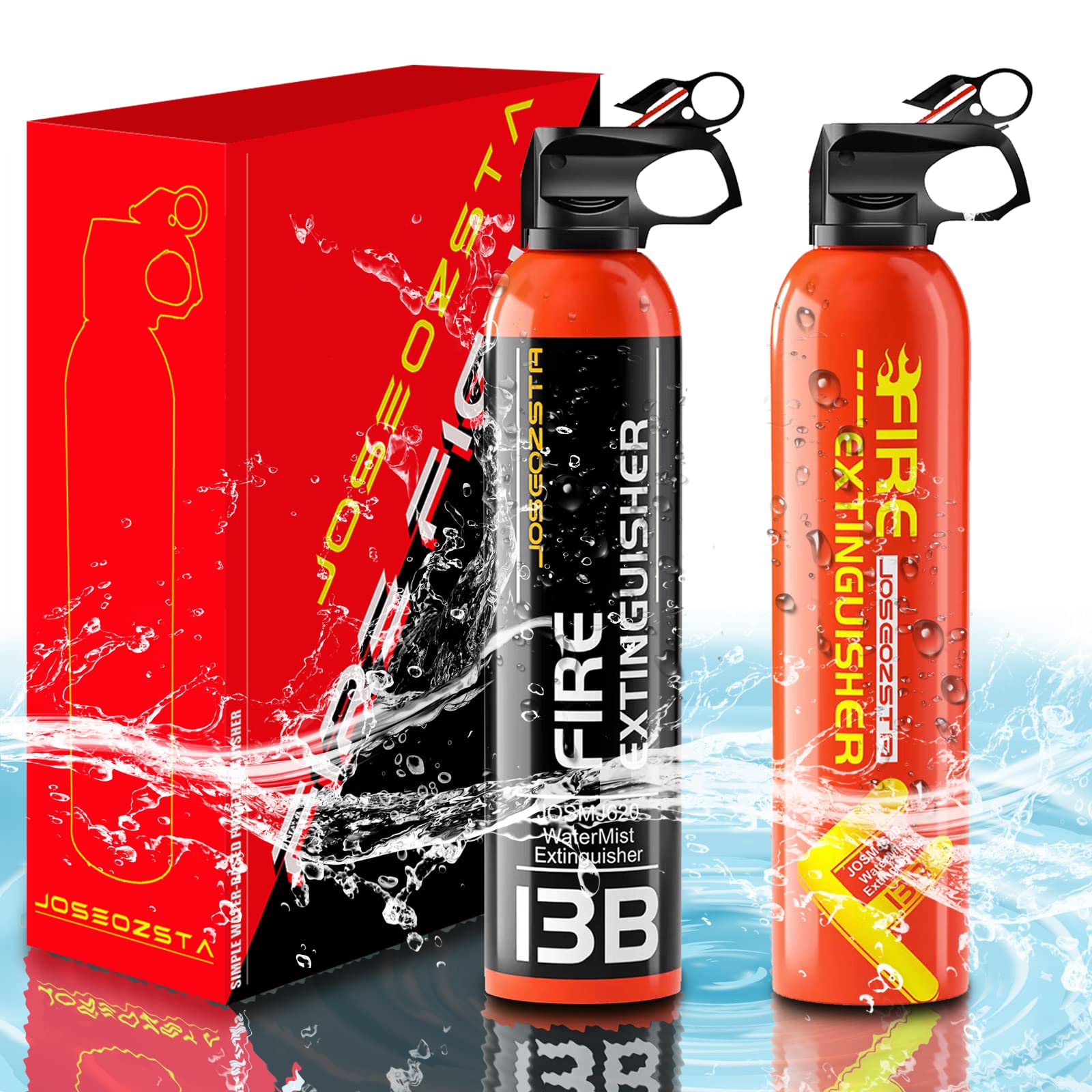 JOSEOZSTA Fire Extinguisher(2 Count)-Extinguisher for Home, car, Work, Camping,Boat-Suitable for Extinguishing Solid Material Fires, Liquid Fires, Charged Material Fires, Cooking Fires (RED BLACK)