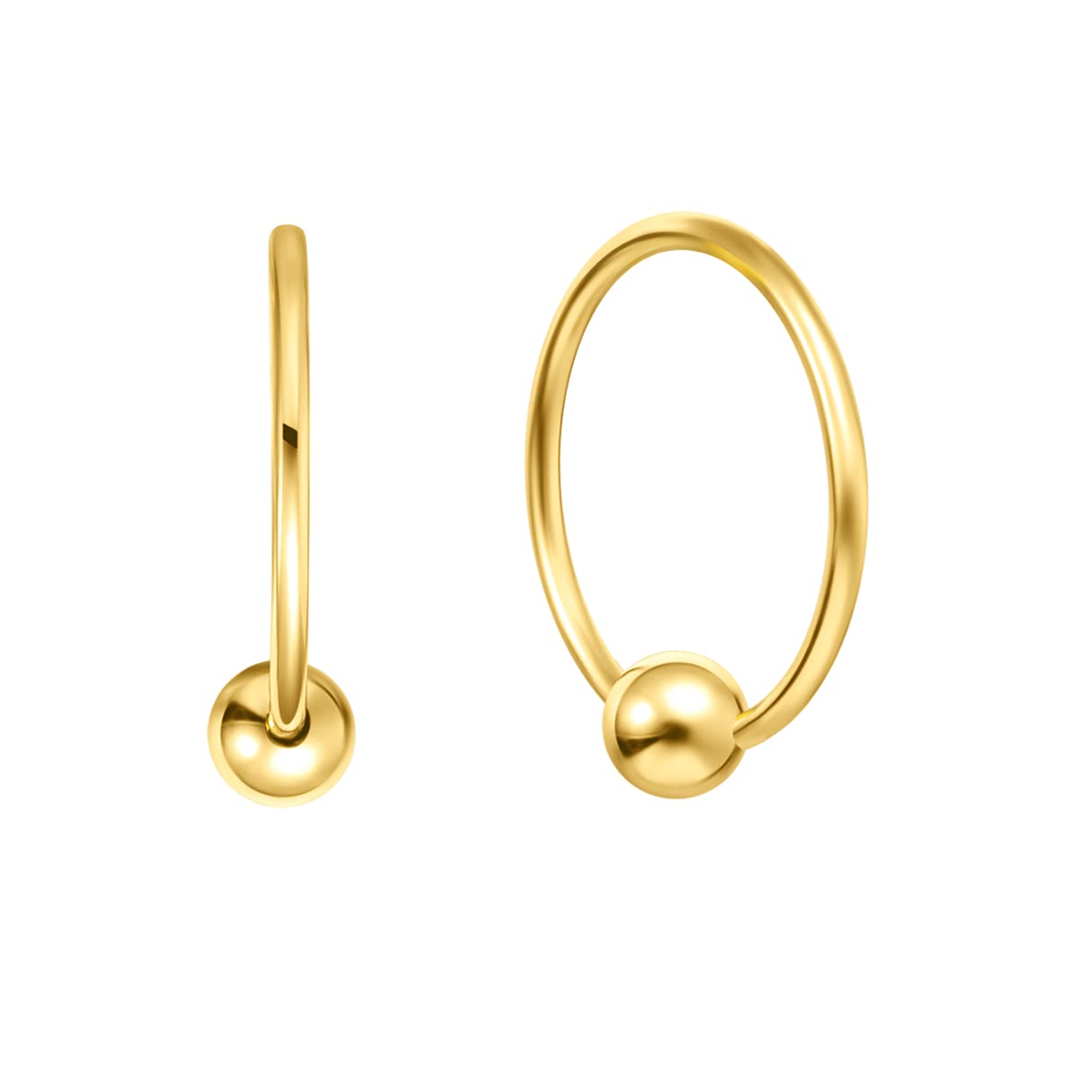 FANCIME 18K Yellow Solid Gold Hoop Earrings Minimalist 3mm Bead Ball Endless Extra Small Mini Sleeper Hoop Earrings Fine Jewelry Gifts for Her Women,11mm Diameter