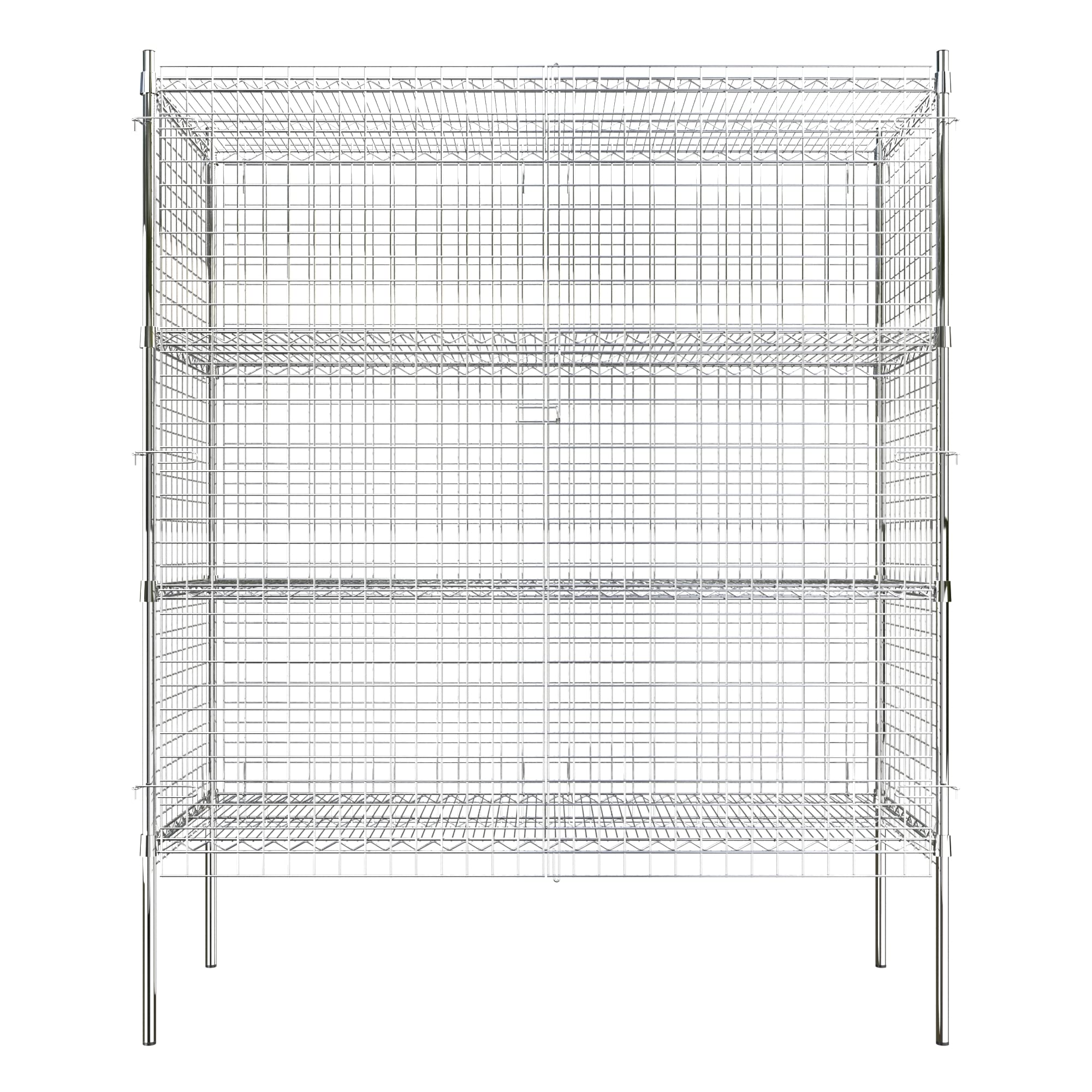 Krollen Industrial NSF Stationary Wire Chrome Security Cage Kit - 24" x 60" x 74" With 4 Shelves