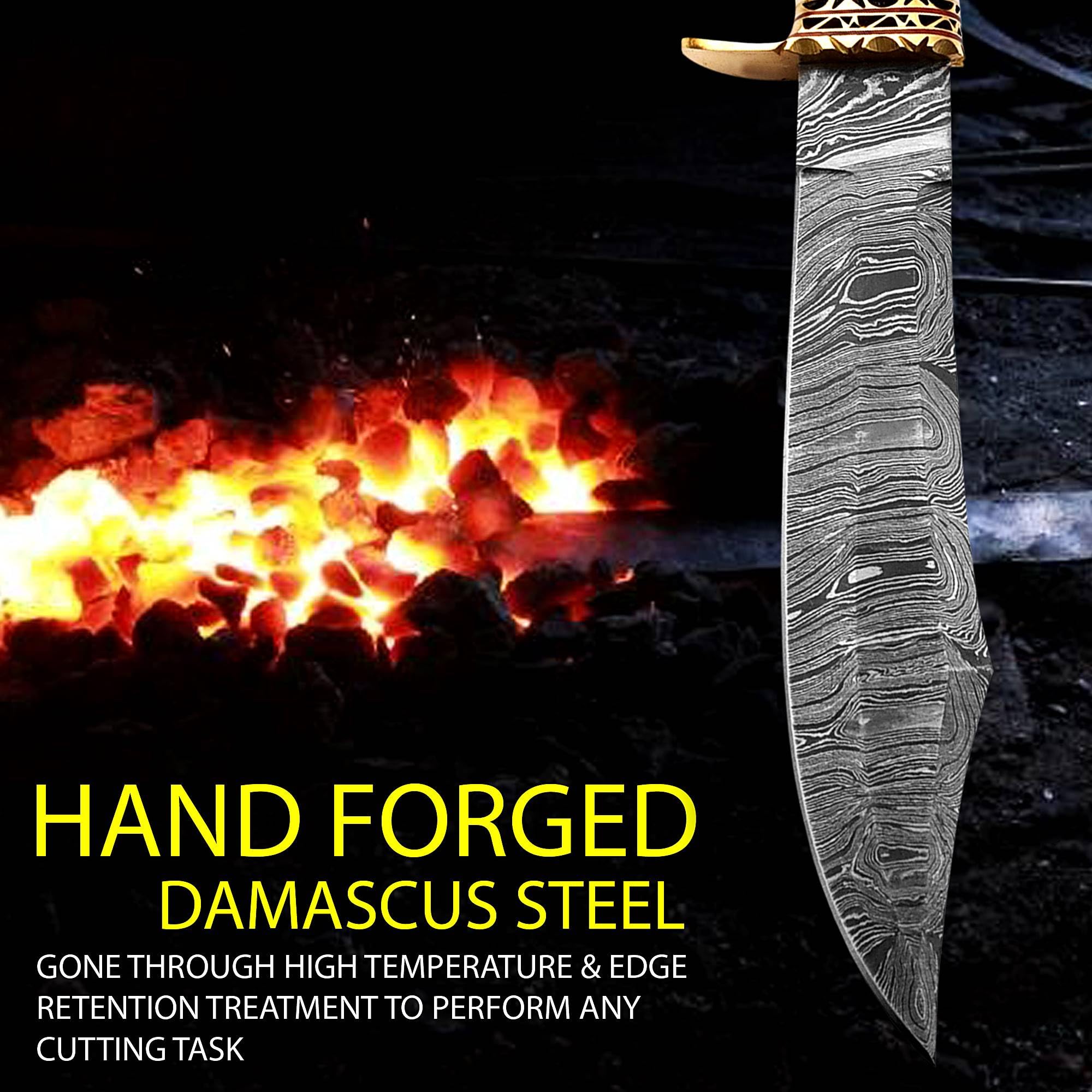 Skokie Knives Custom Hand Made Damascus Steel Hunting Knife Handle Camel Bone (Green)