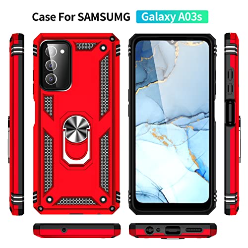 SunRemex for Samsung Galaxy A03S Case with Tempered Glass Screen Protector, Samsung A03S Case Kickstand [Military Grade] 16ft.Drop Tested Protective Cover for Samsung Galaxy A03S (A03S_Red)