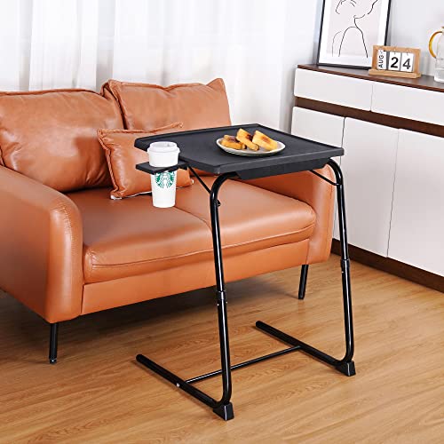 TV Tray Table, Allpop Adjustable TV Dinner Tray for Eating, Folding Laptop Table with 6 Heights & 3 Tilt Angles, Cup Holder for Bed & Sofa, Black
