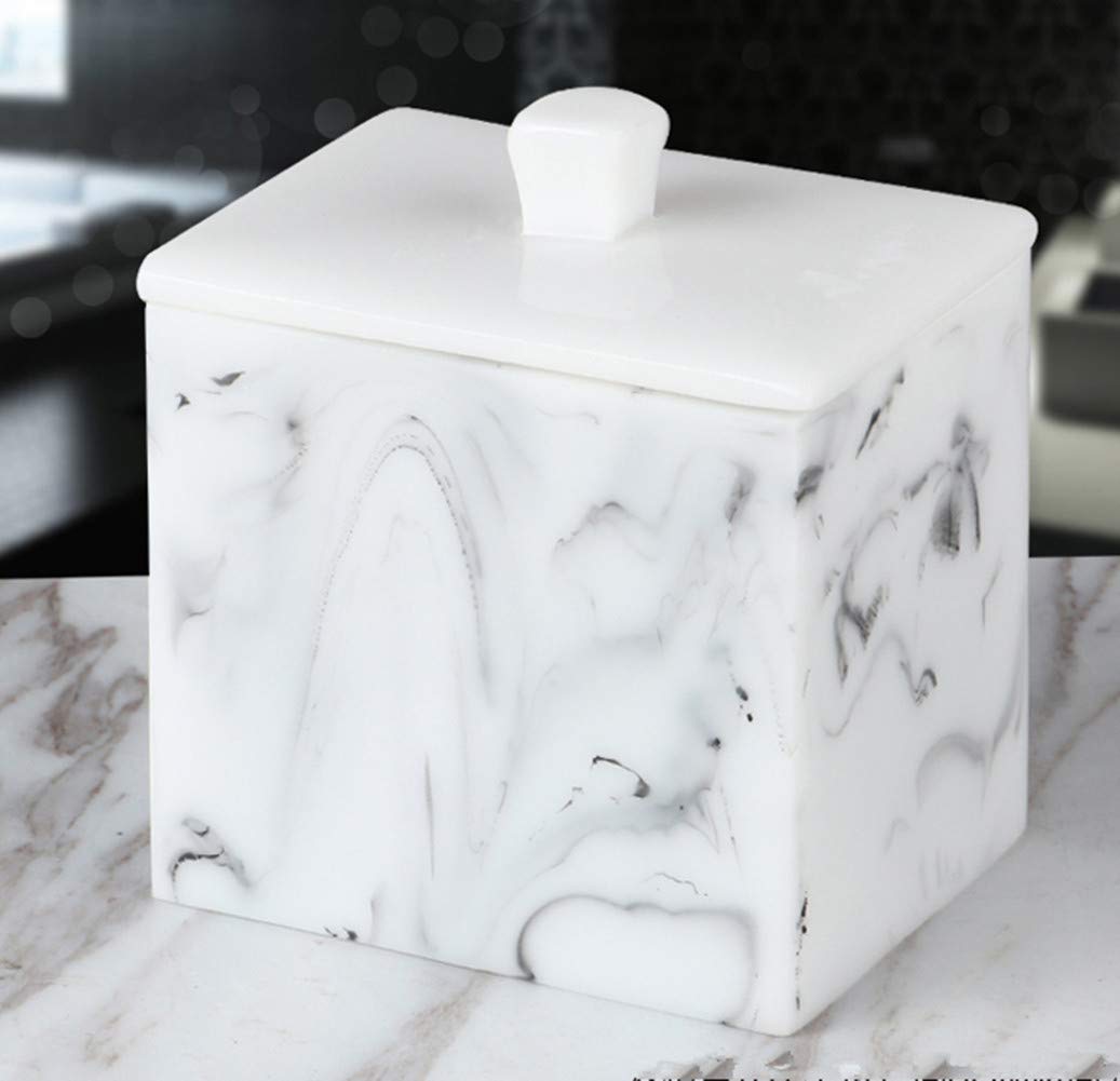 SELLONWANELO Marble Qtip and Cotton Ball Swab Holder Container Dispenser Organizer Makeup Pads Canister Bathroom Accessories White